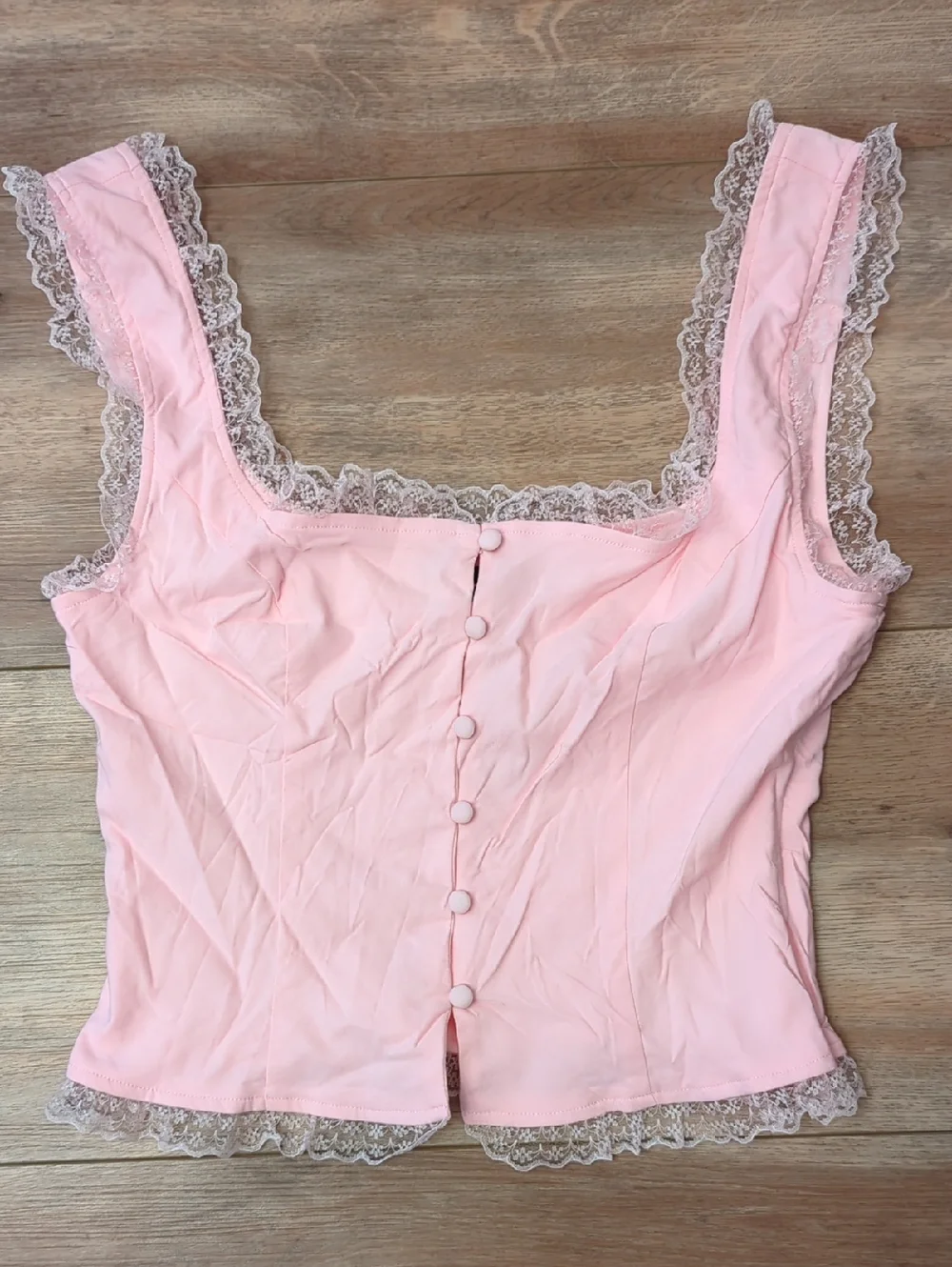 vestique | Tops | Nwt Vestique Pink Lacetrim Button Front Kimmi Top ...